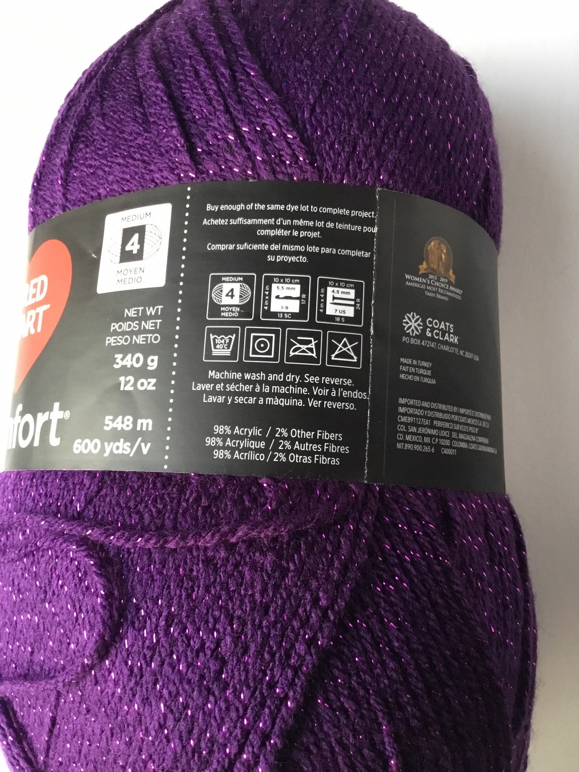 Red Heart Comfort Yarn Shimmers - 12oz/600yds/548m-purple - Etsy