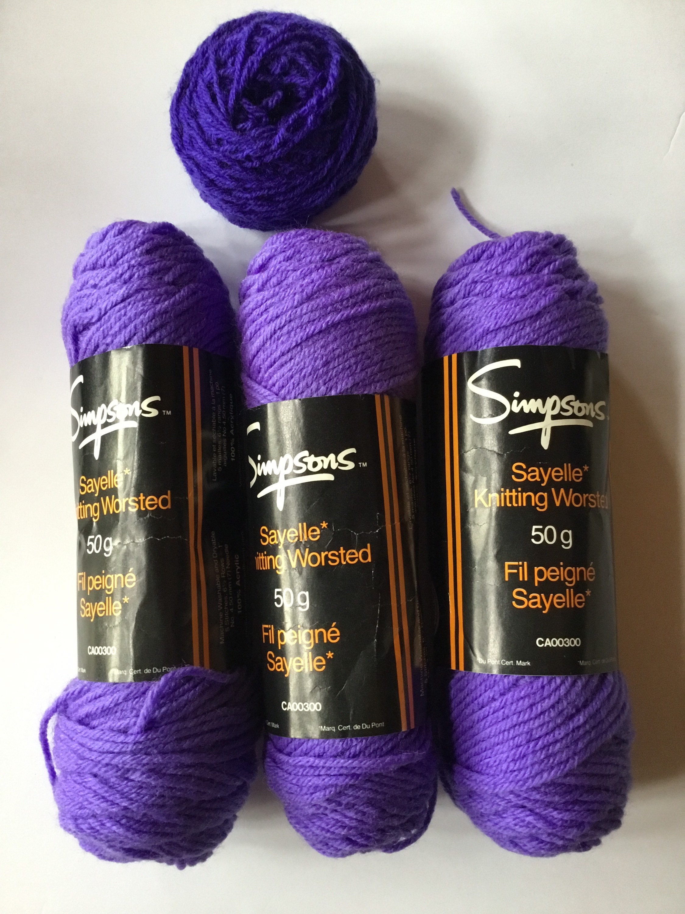 Simpsons Sayelle Knitting Worsted Vintage Yarn Set of 3 1/2 50g Ea /100 ...