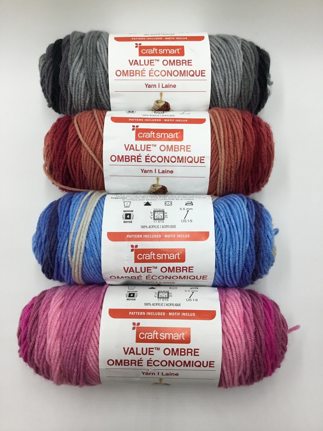 Craftsmart Value Yarn 214yds/196m Medium 4, Ombre Yarn, Variety of ...