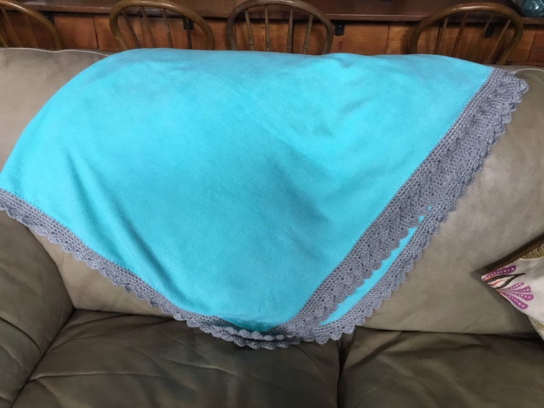 Fleece Blanket With Crochet Border/ Turquoise Blue Throw/baby - Etsy