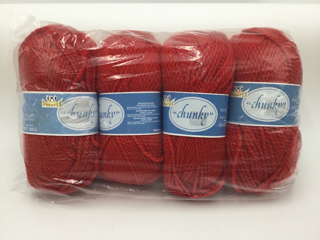 Phentex Chunky Yarn Set of 4/ =500yds, 2ply Vintage Yarn, Col #21 Red ...