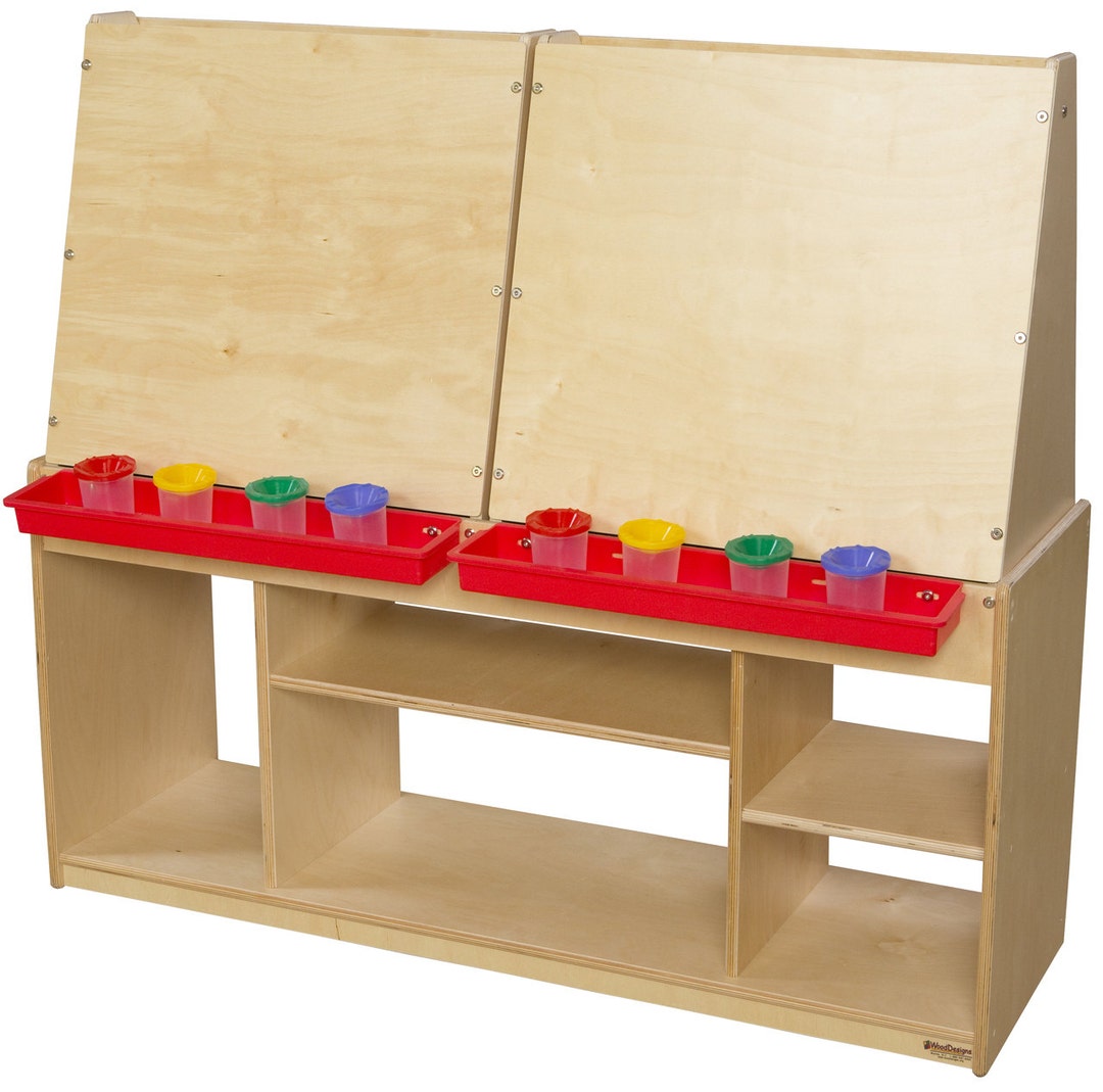 Easel, Kid's Art Easel / Art Center for Four With Red Trays and Storage ...
