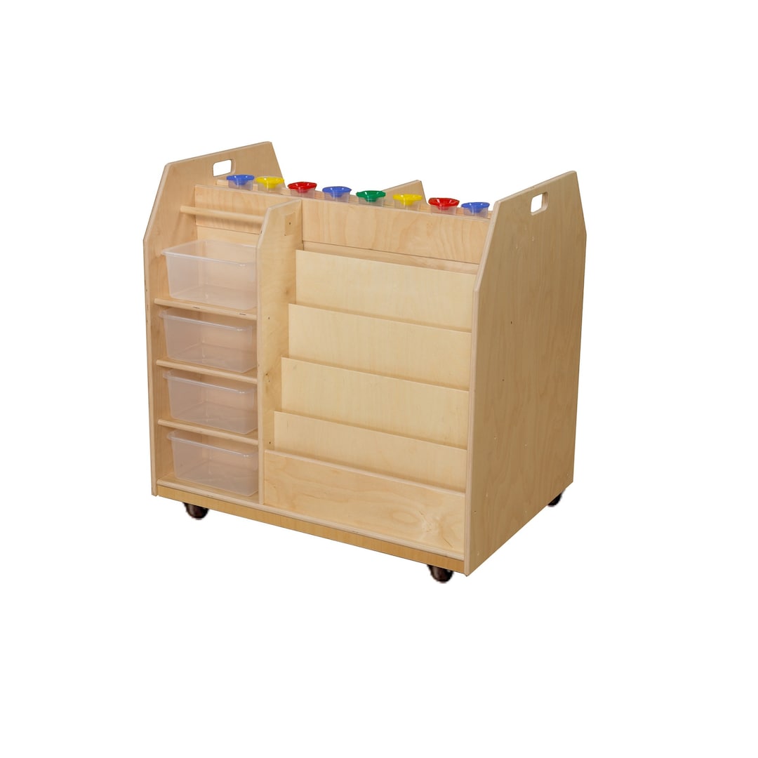 Art Cart, Trolley Cart, Double Sided With Paint Cups and Storage Bins ...