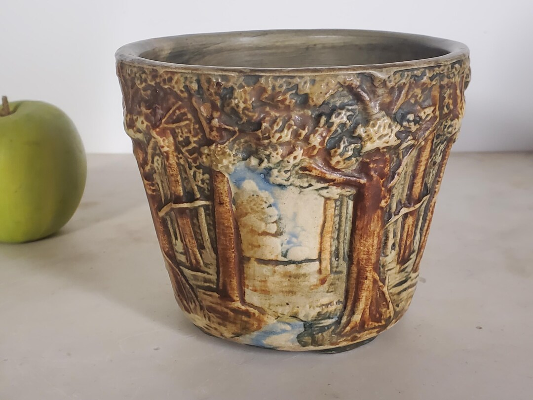 Antique Weller Woodcraft "forest" Planter/garden Pot, Circa 1915-1920's ...