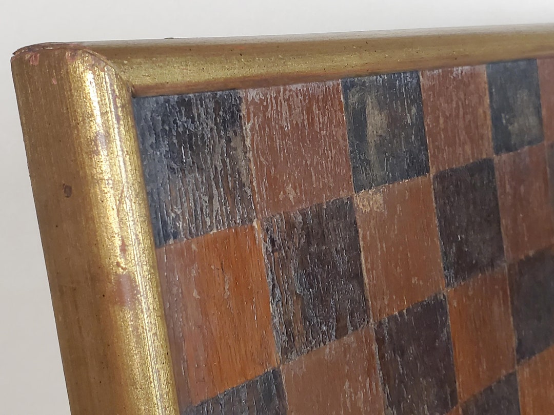 Vintage Art Deco Checkerboard, Gameboard, Gold Gilded Framed Border ...