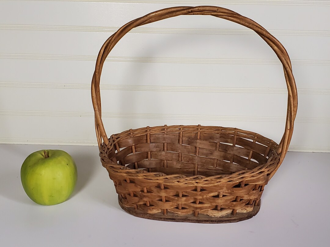 Antique Split-wood Basket With Willow Handle, Early 1900's Oval Basket ...