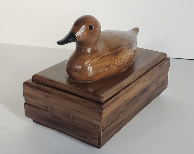 Vintage Ceramic Duck Box, Glazed Brown Faux-woodgrain Finish, Keepsake ...