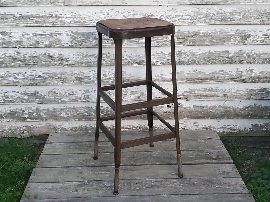 Vintage 1940's Lyon 34" Tall Industrial Stool, Forged Steel, Aged ...