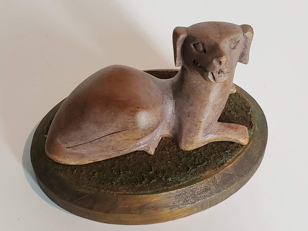 Wooden Folk Art Dog, Hand Carved Dog Figurine/sculpture, Vintage Wood ...