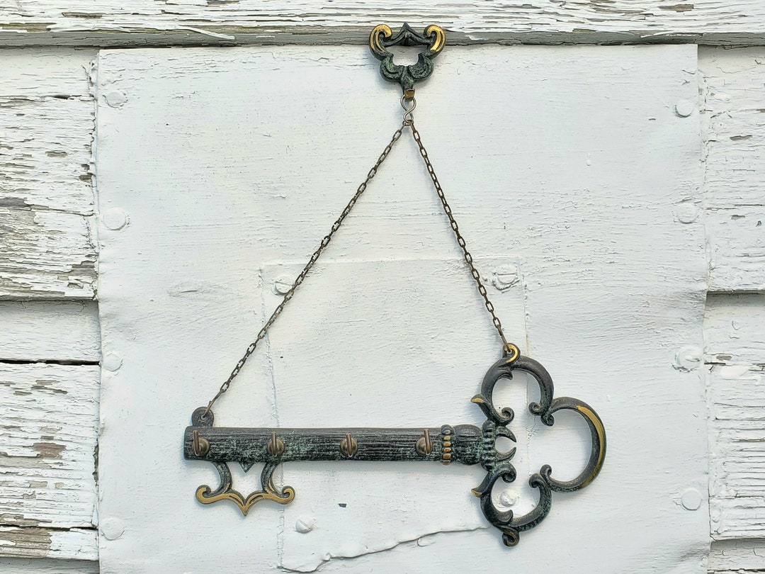 Decorative Brass Key Holder With Applied Antique Patina, Wall Hook, Key ...
