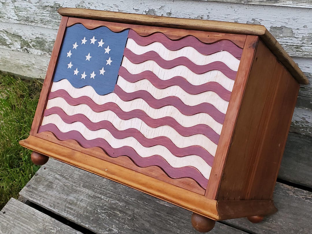 Vintage Folk Art Flag Chest, Americana Storage Box, Hinged Lid With ...