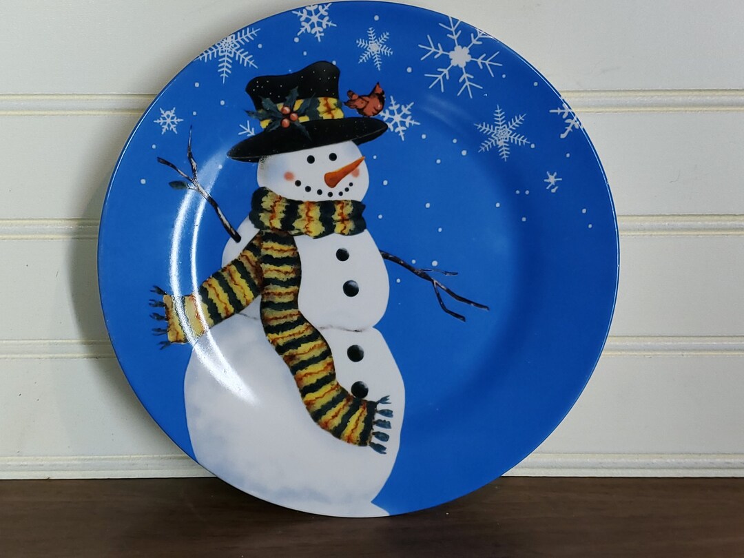Vintage Snowman Plate, Winter Snow Scene, Christmas Server, Holiday ...