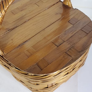 Large Market Basket, Split Reed Basket, Handle & Hinged Double Lid ...