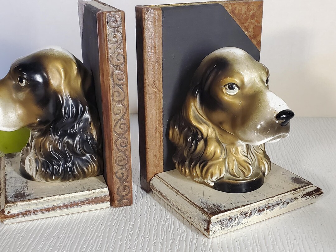 Antique/vintage Dog Head Bookends, Spaniel Dog Bookends, English ...