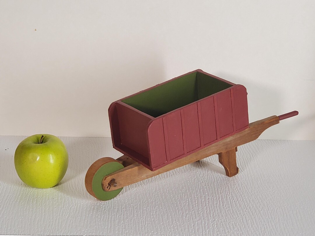 Vintage Wooden Wheel Barrow, Toy Cart, Doll Size, Mini Handmade Folk ...