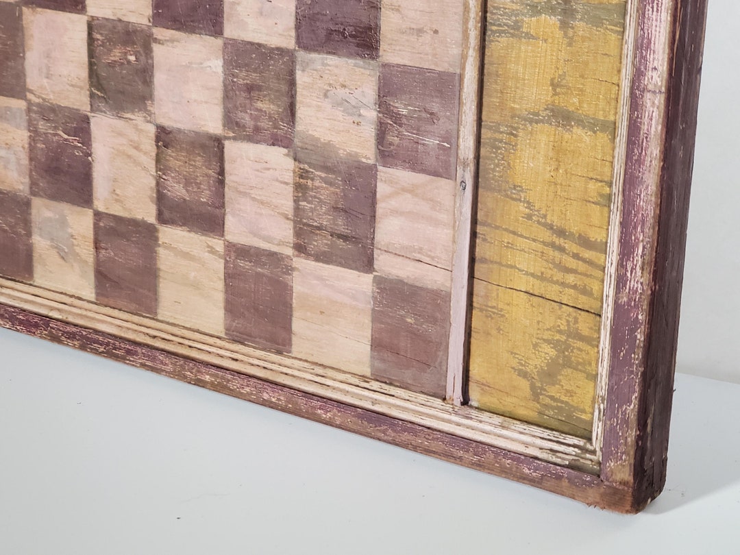 Antique Wood Checkerboard, Gameboard, Worn Weathered Finish, Red Yellow ...