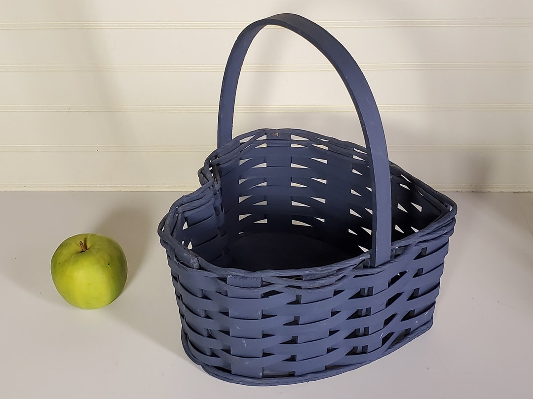 Large Heart-shape Basket W/ Handle, Vintage 1980s-90s Country Blue ...