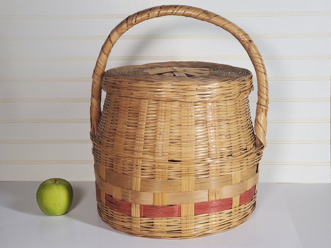 1950's- 60's Mexican Large Round Basket W/ Lid & Handle, Made in Mexico ...