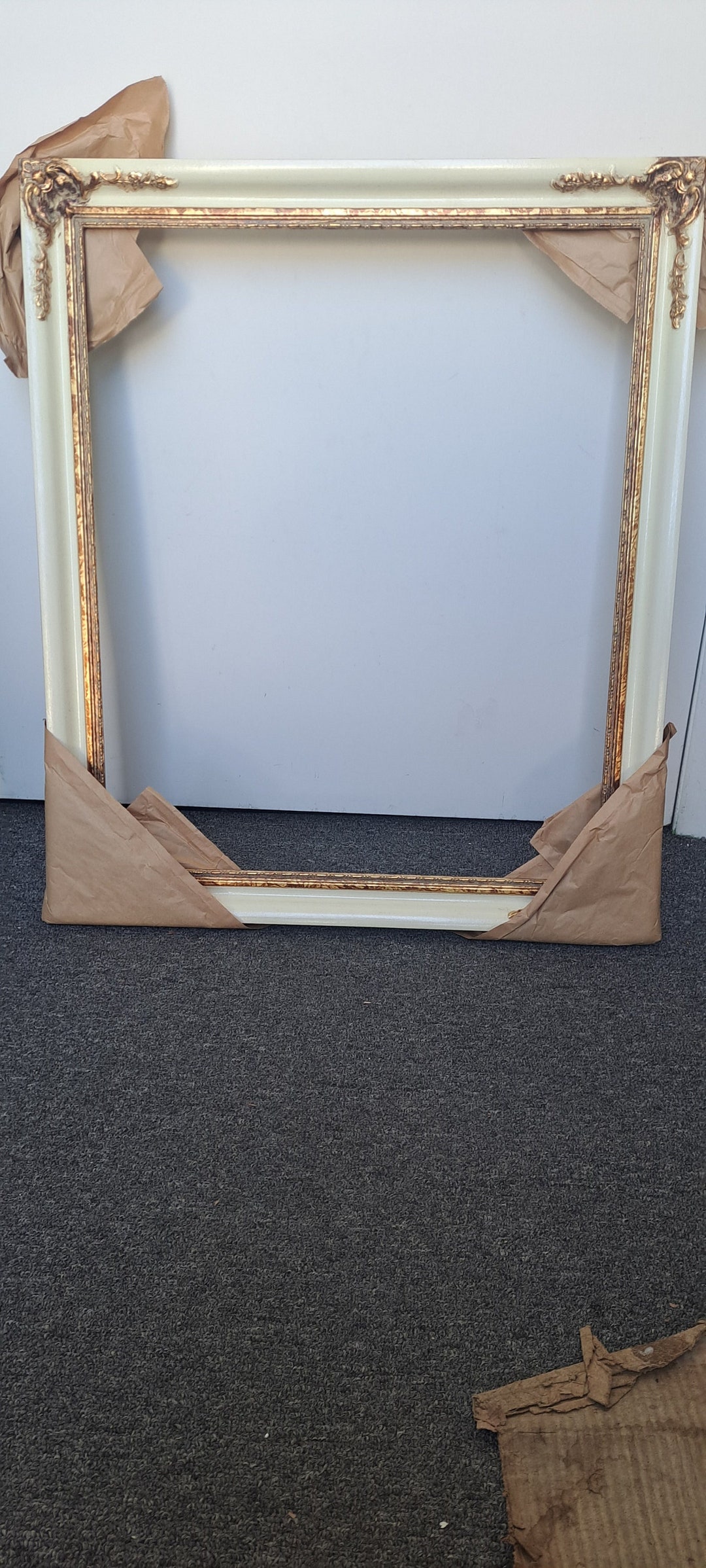 Ornate Picture Frame Offwhite and Gold Leaf 2'' Wide Imperial Compo ...