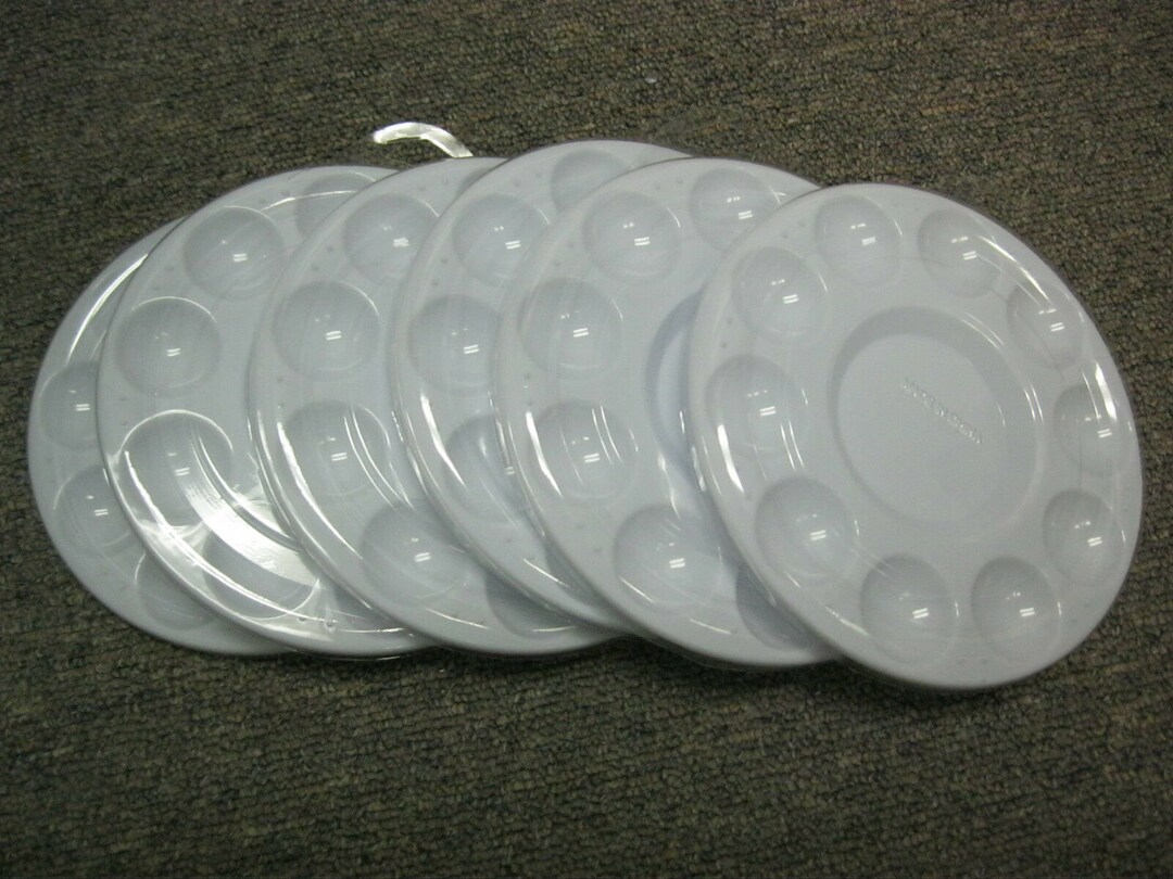6pcs Round Plastic Painting Palette Tray 10 Wells With Plastic Cover - Etsy