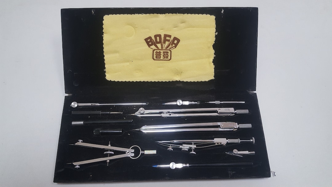 Rare Vintage Bofa Technical Drawing Compass Set D-412 With Case (brand ...