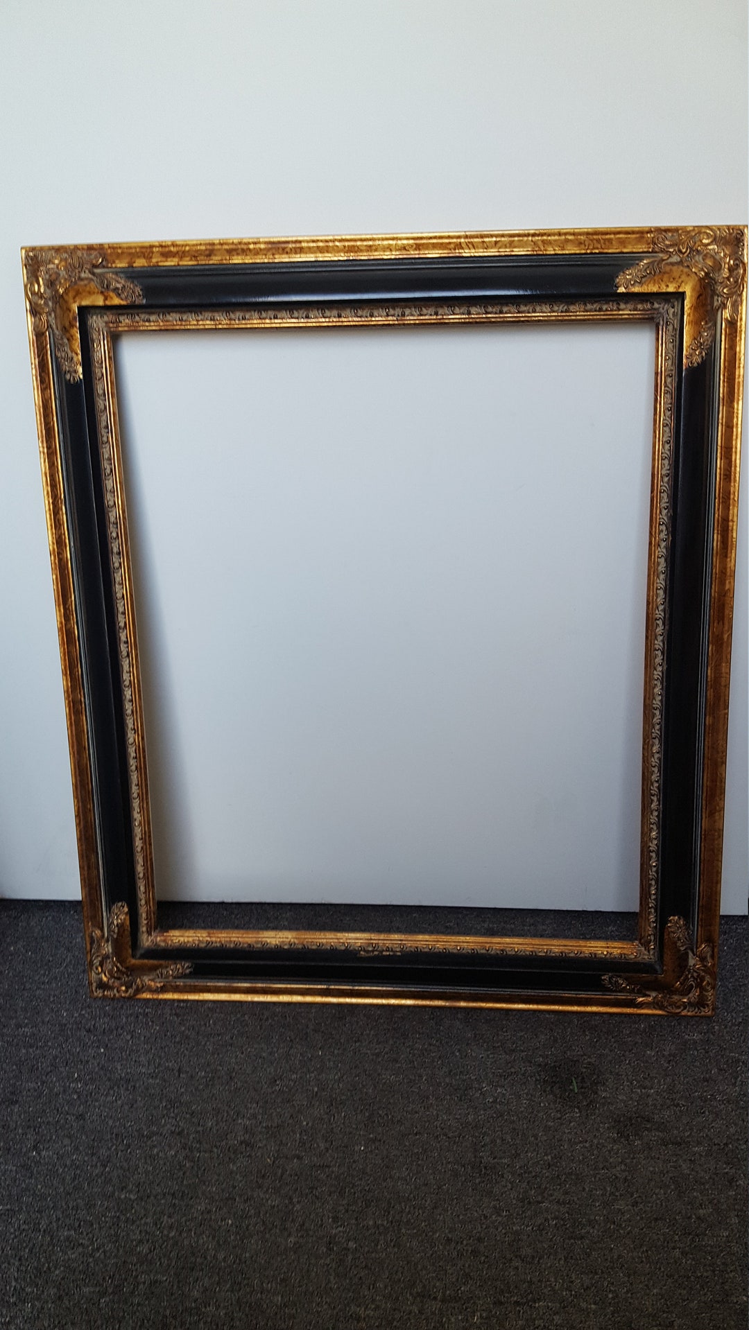 Distress Black and Gold Leaf 3'' Wide Wooden Ornate Picture Frame ...