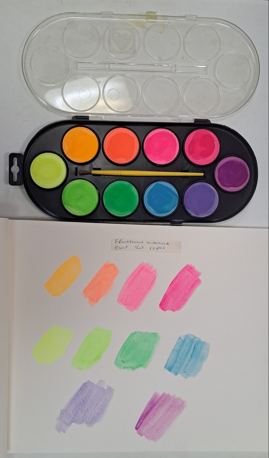 Watercolour Fluorescent Colors Tablets Set Plastic Box of 10 Pcs X 40mm ...