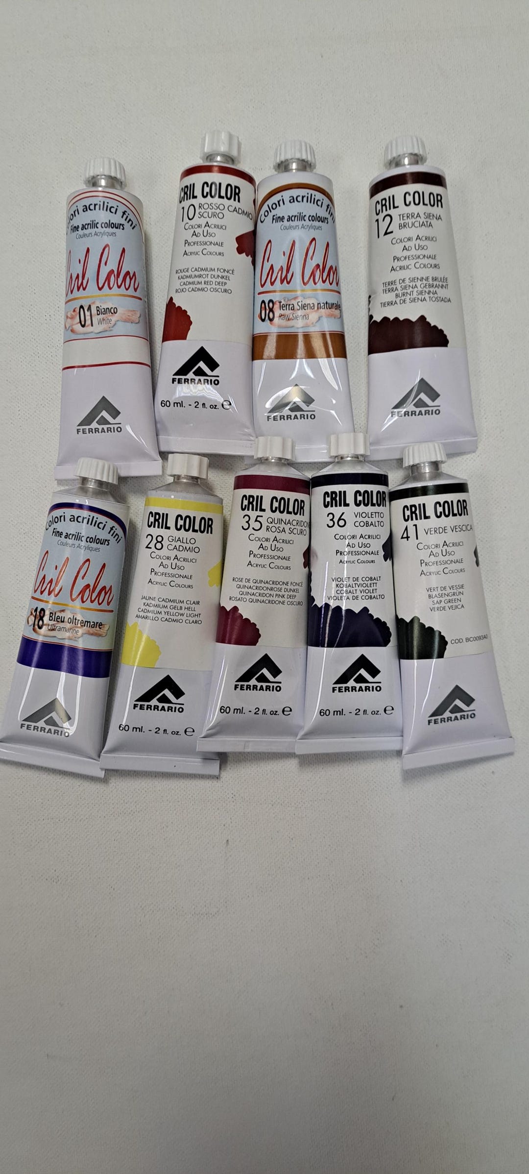 9pcs Ferrario CRIL-COLOR Professional Artist Quality Acrylic Color Plus ...