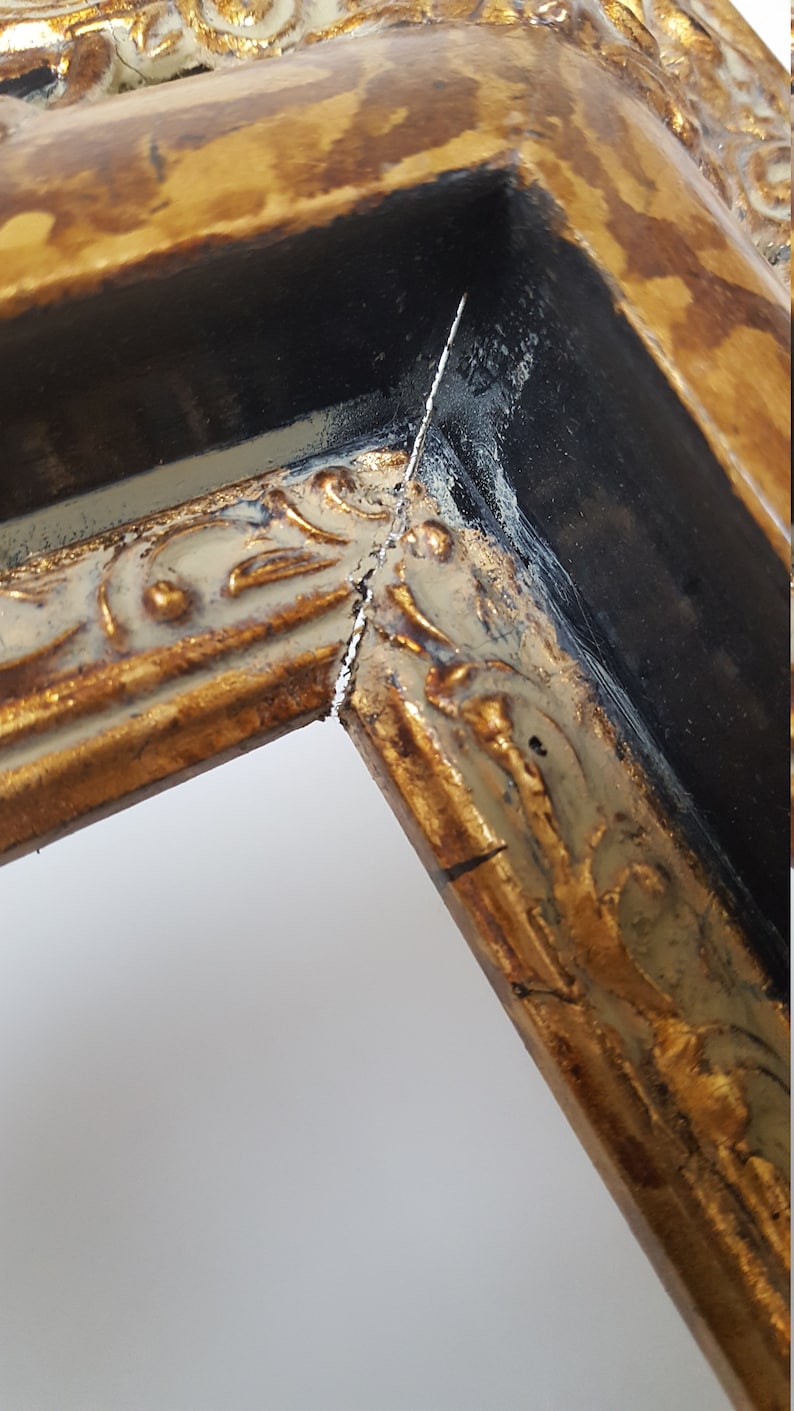 Vintage Distressed Black and Gold Leaf 3'' Wide Wooden Ornate Picture ...