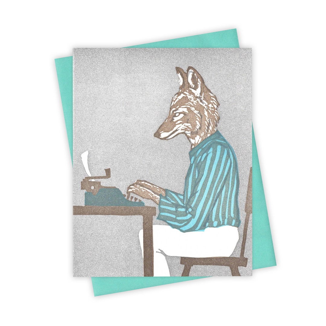 At the Typewriter Coyote Card – Letterpress Greeting Card With Typing ...