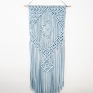 Handmade Light Blue Macrame Wall Hanging, Bohemian Decor, Narrow and ...