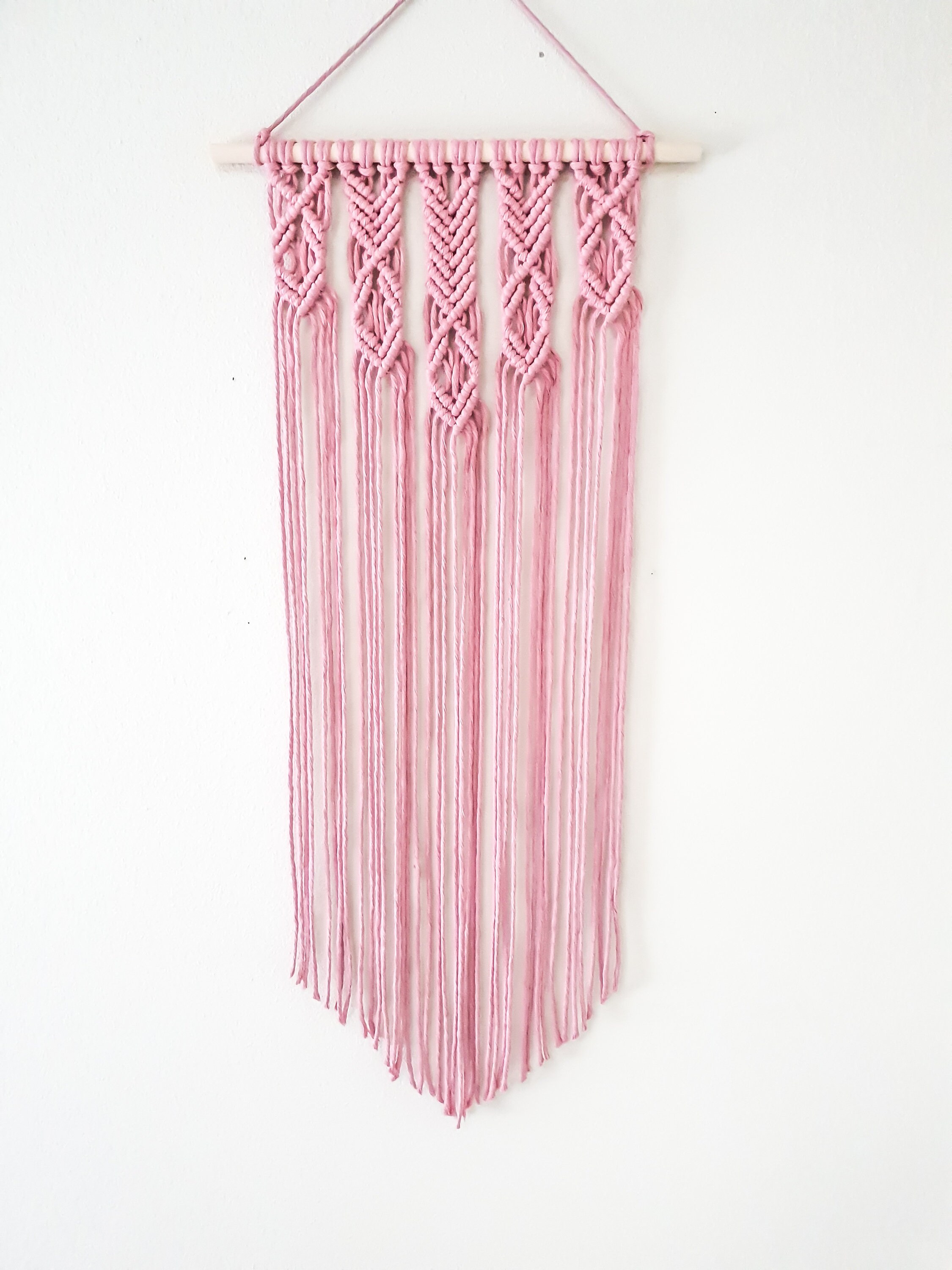 Pink Macrame Wall Hanging: Boho Woven Wall Art on Wood Dowel - Etsy