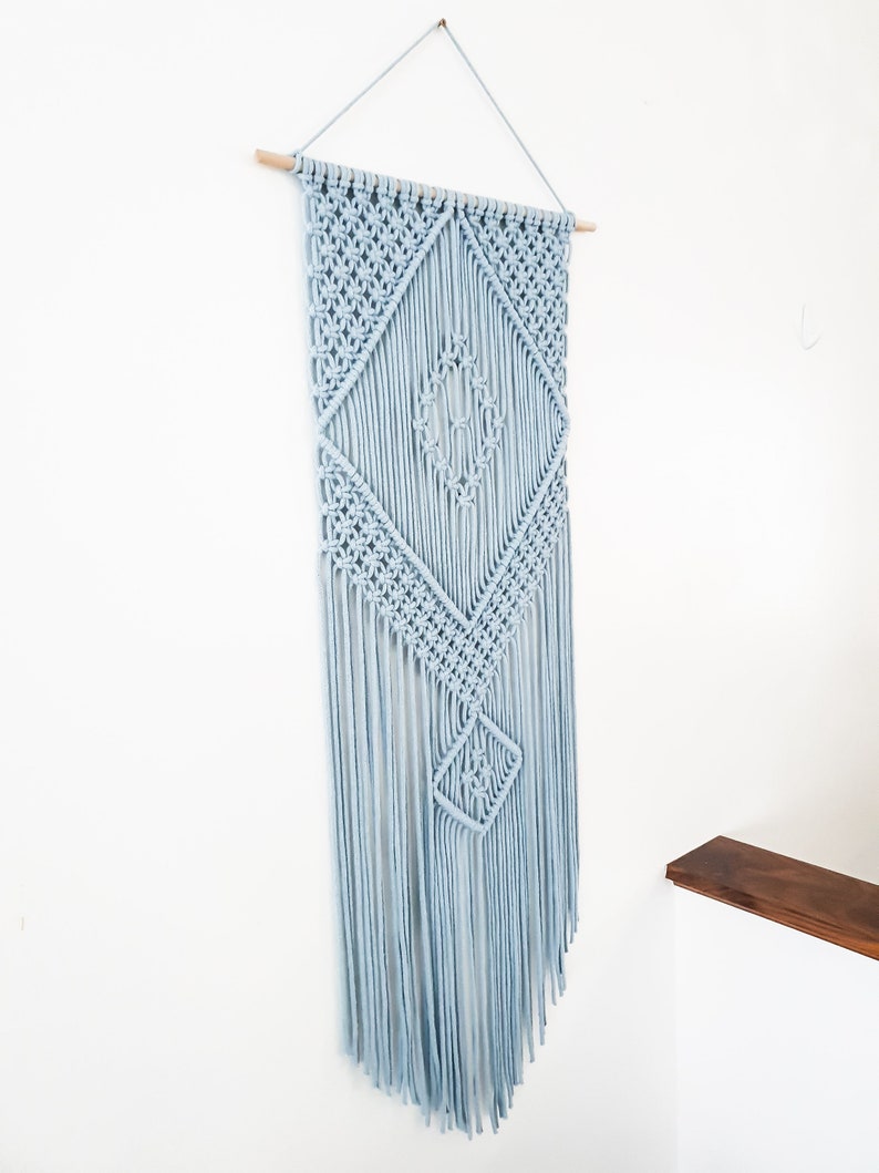 Handmade Light Blue Macrame Wall Hanging Bohemian Decor | Etsy