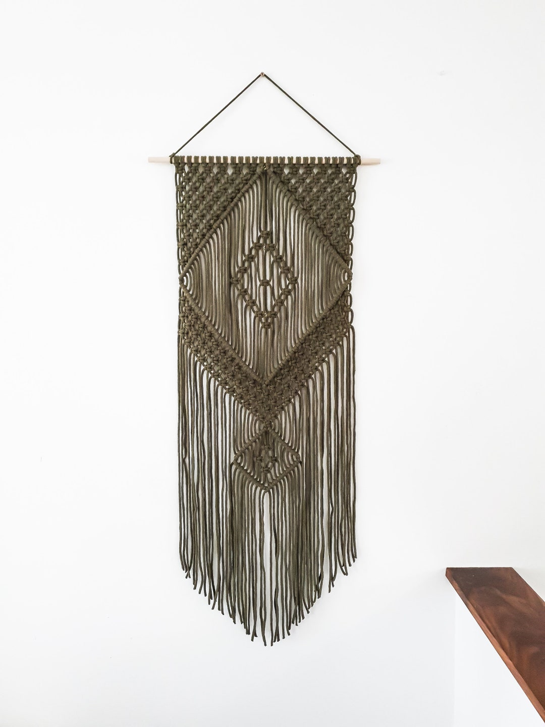 Handmade Army Green Macrame Wall Hanging, Bohemian Decor, Narrow and ...