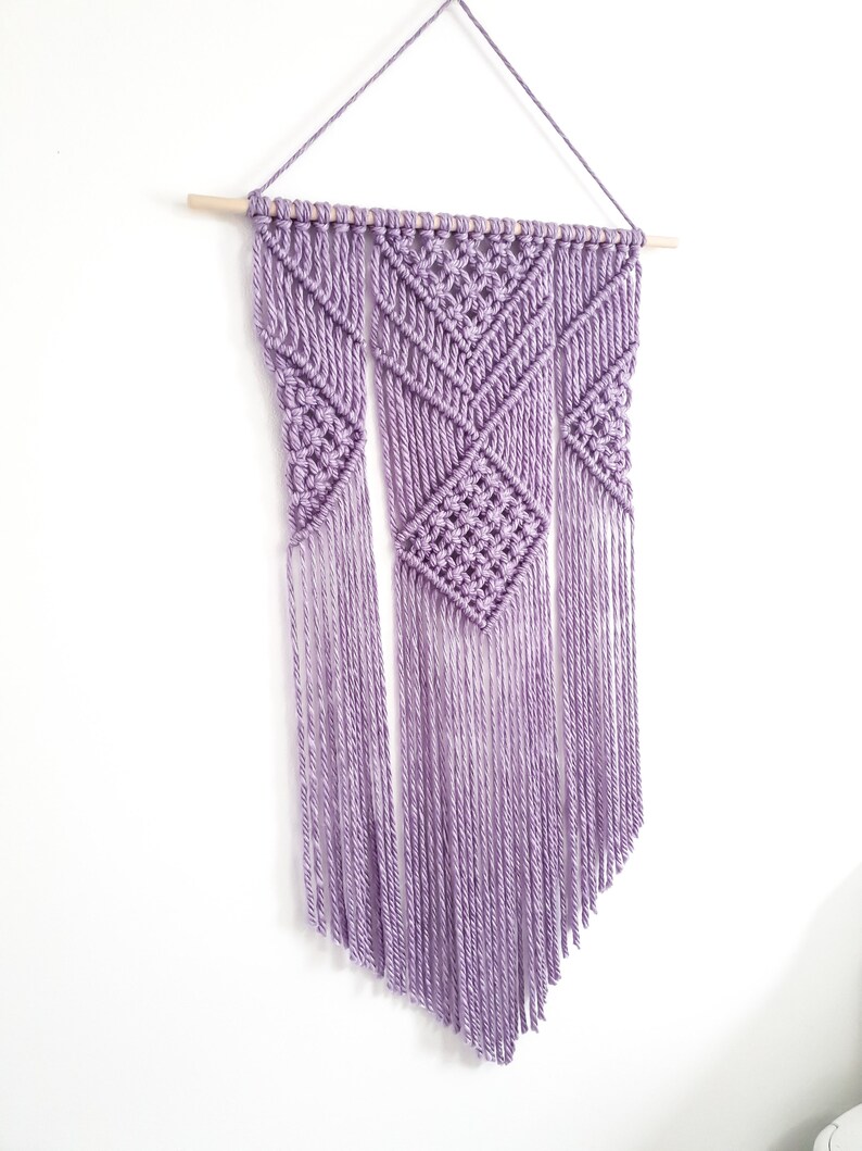 Purple Macrame Wall Hanging 3 Foot Length Yarn Decor Boho | Etsy
