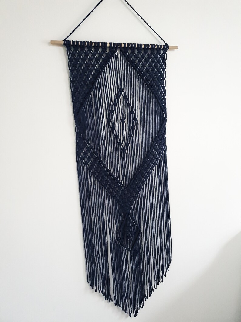 Navy Colored Cotton Rope Macrame Wall Hanging // Handmade in - Etsy