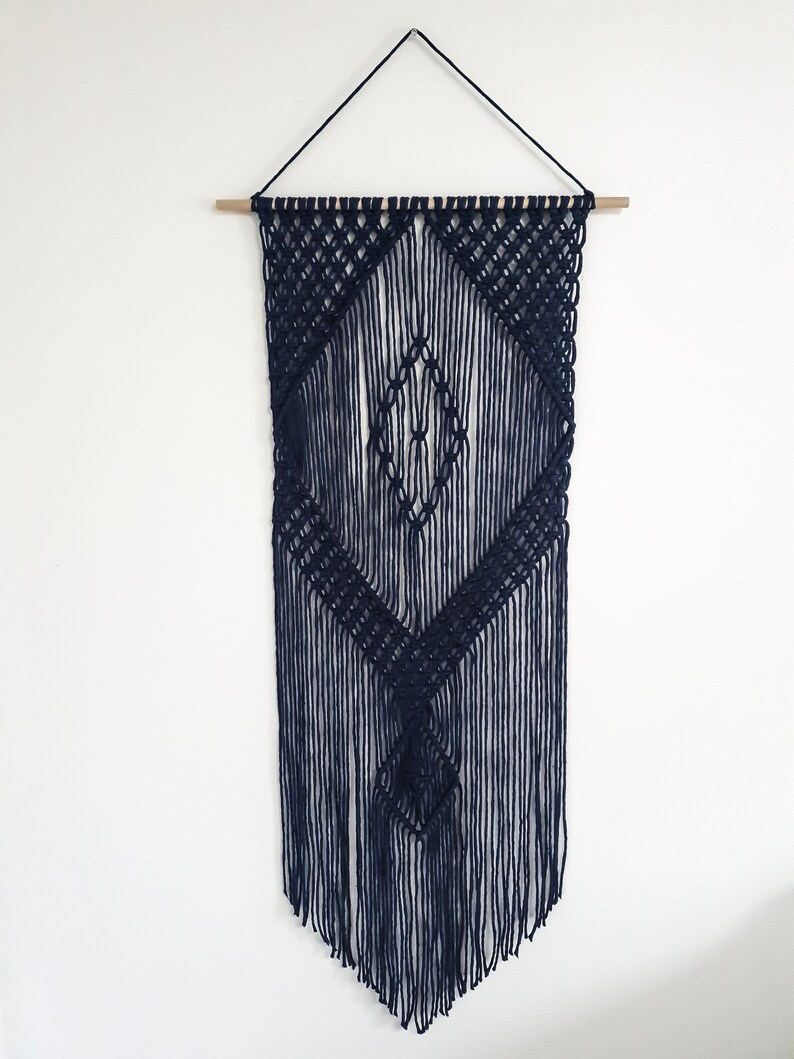 Navy Colored Cotton Rope Macrame Wall Hanging // Handmade in - Etsy