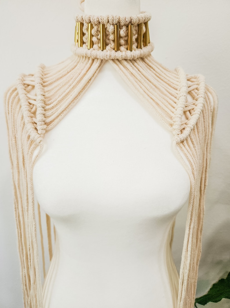 Handmade Macrame Epaulette: Cotton Boho Shoulder Top With Brass Accents ...