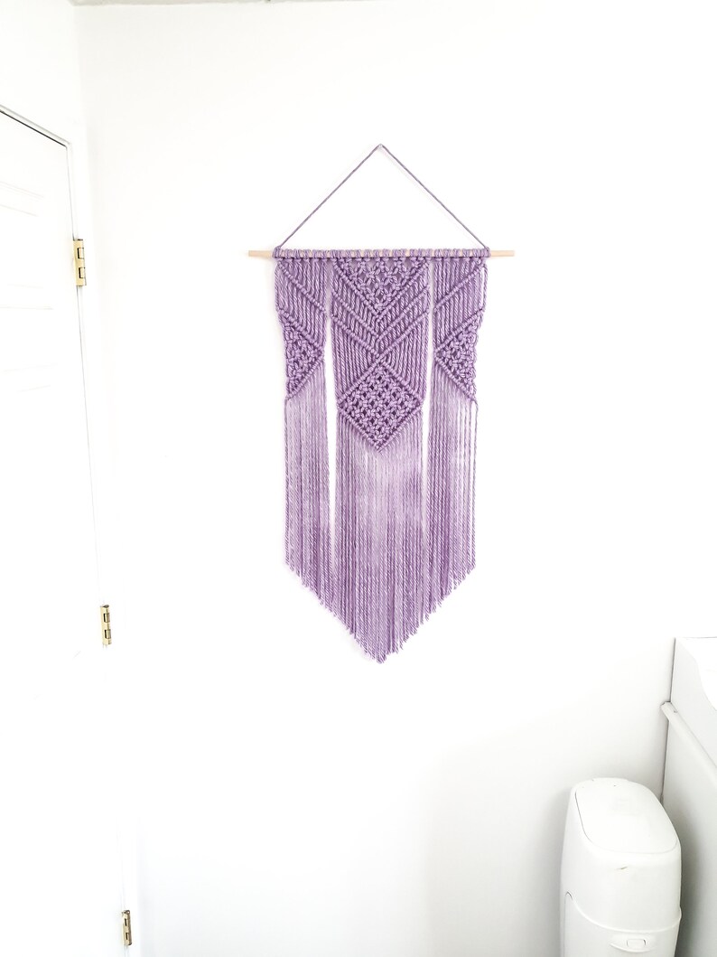 Purple Macrame Wall Hanging 3 Foot Length Yarn Decor Boho | Etsy