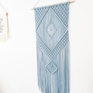 Handmade Light Blue Macrame Wall Hanging, Bohemian Decor, Narrow and ...