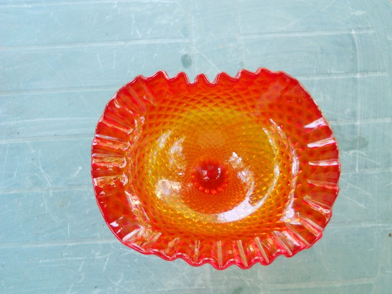 Etched Glass Compote/glass Compote/fluted Compote/fluted Candy Dish/red ...