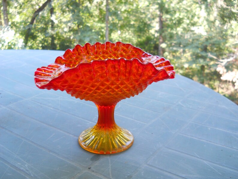 Etched Glass Compote/glass Compote/fluted Compote/fluted Candy Dish/red ...