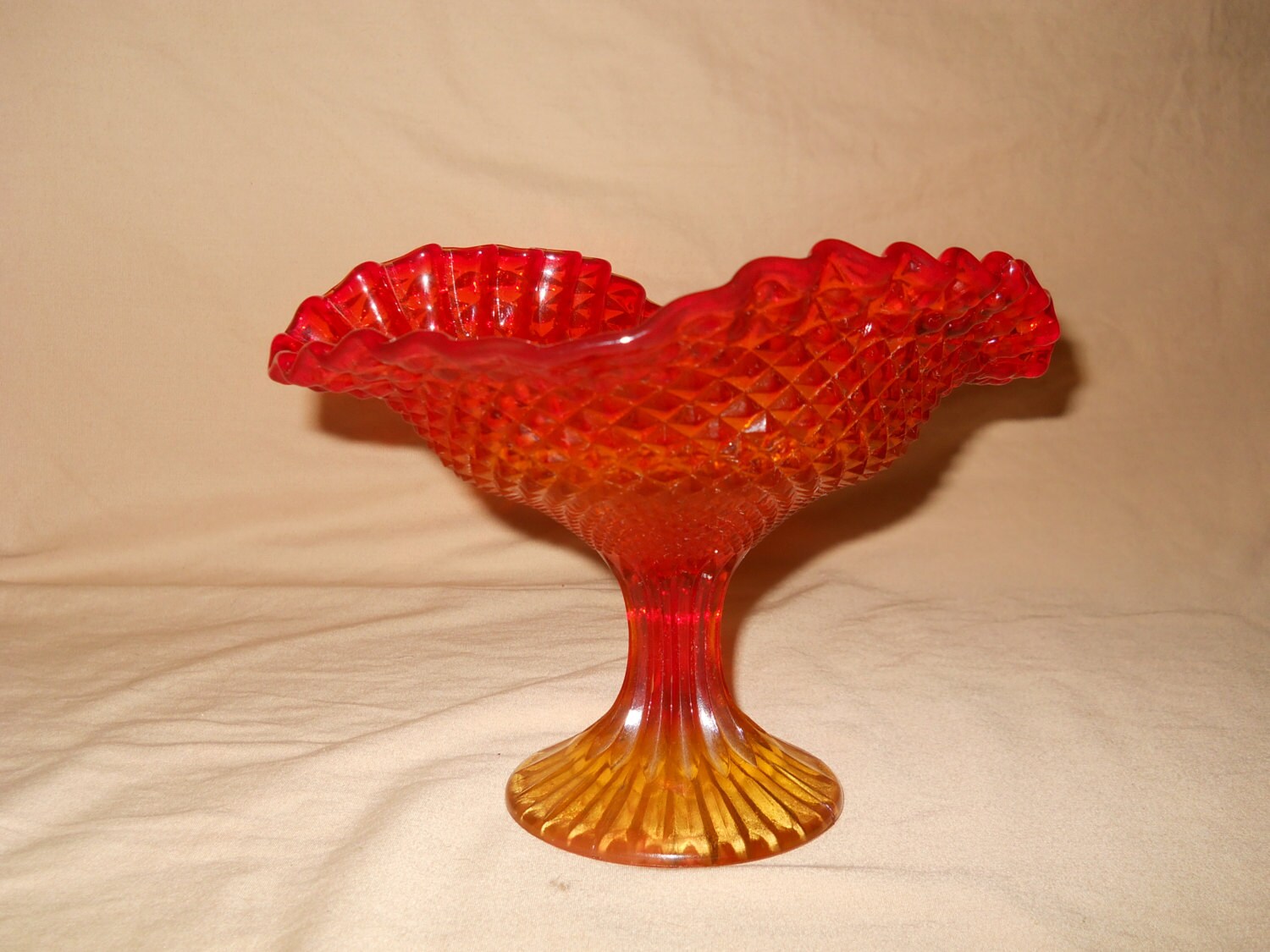 Etched Glass Compote/glass Compote/fluted Compote/fluted Candy Dish/red ...