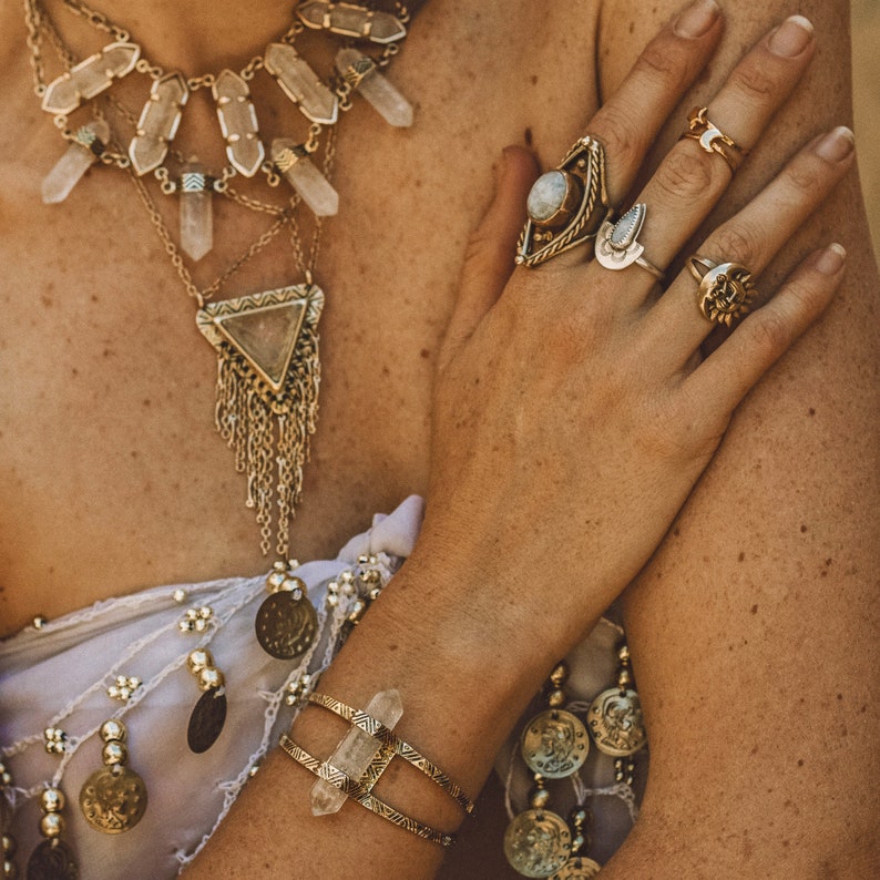 Crystal Cuff Bracelet Gold / Quartz - Etsy