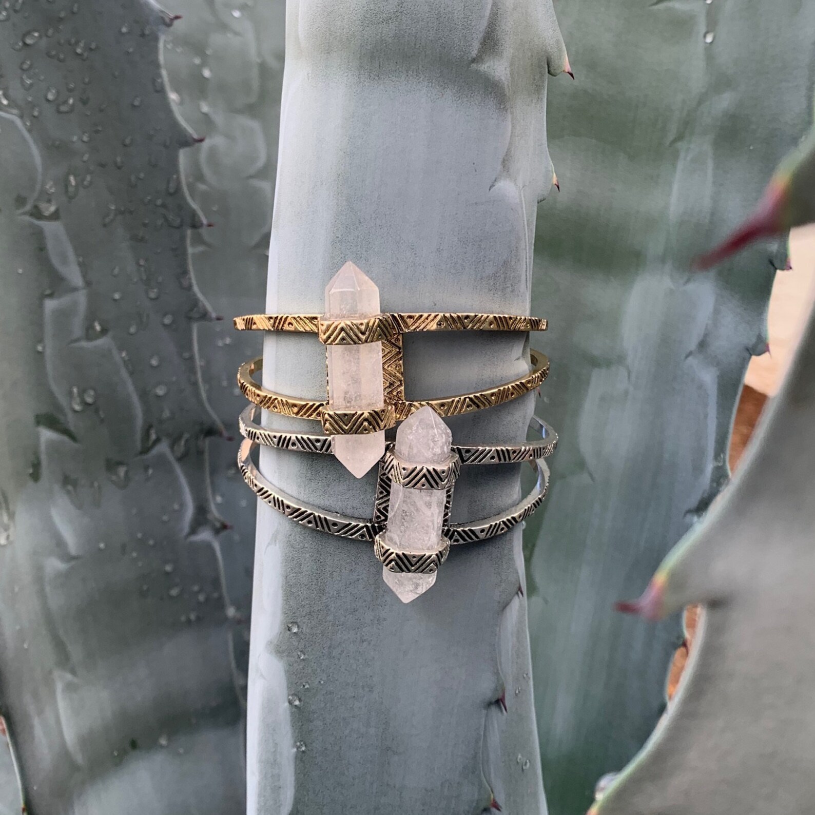 Crystal Cuff Bracelet Gold / Quartz - Etsy