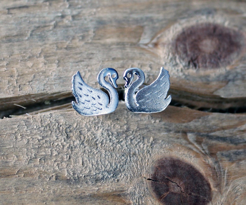 Silver Studs-silver Swan Earrings-bird Studs-swan Studs-birds - Etsy