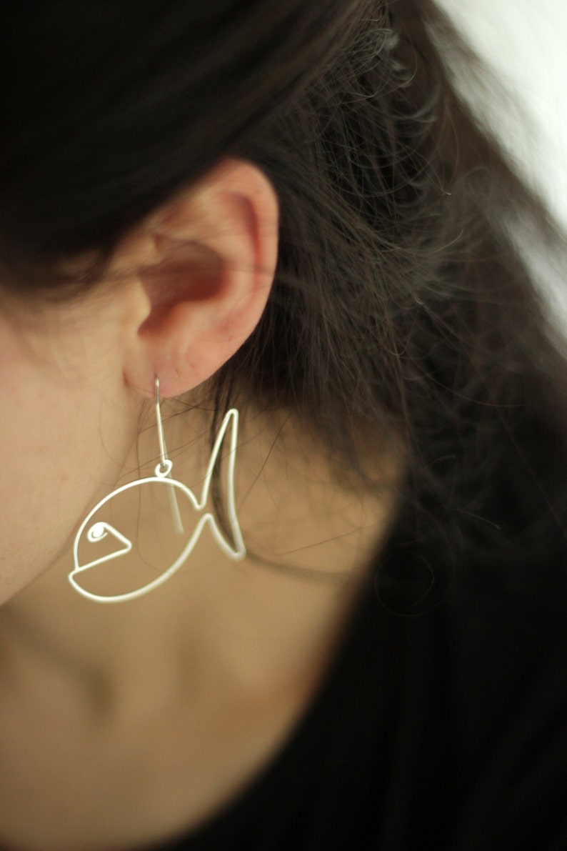 Dangle Earrings-Silver Wire Fish Dangles-Silver Sea | Etsy