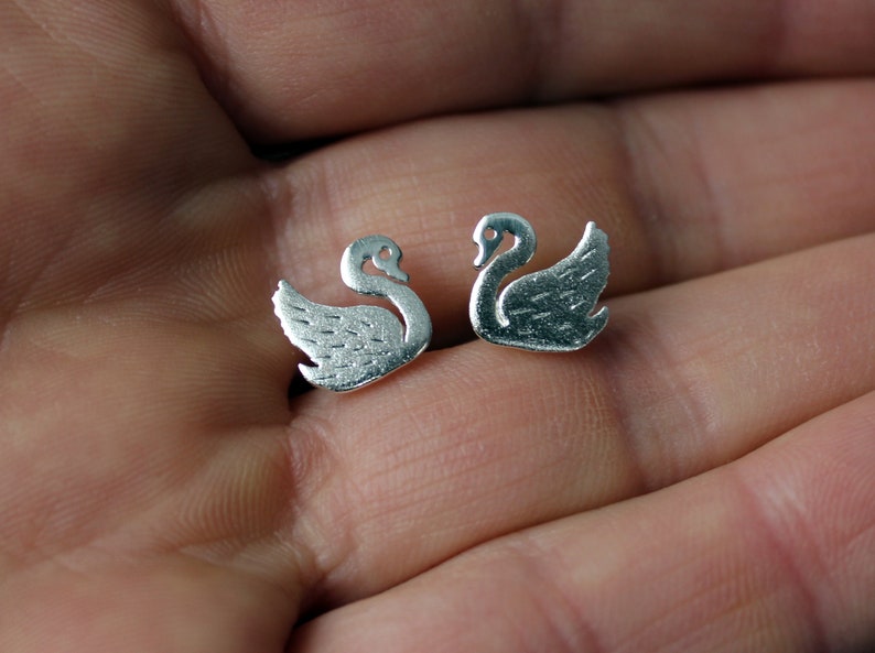 Silver Studs-silver Swan Earrings-bird Studs-swan Studs-birds - Etsy