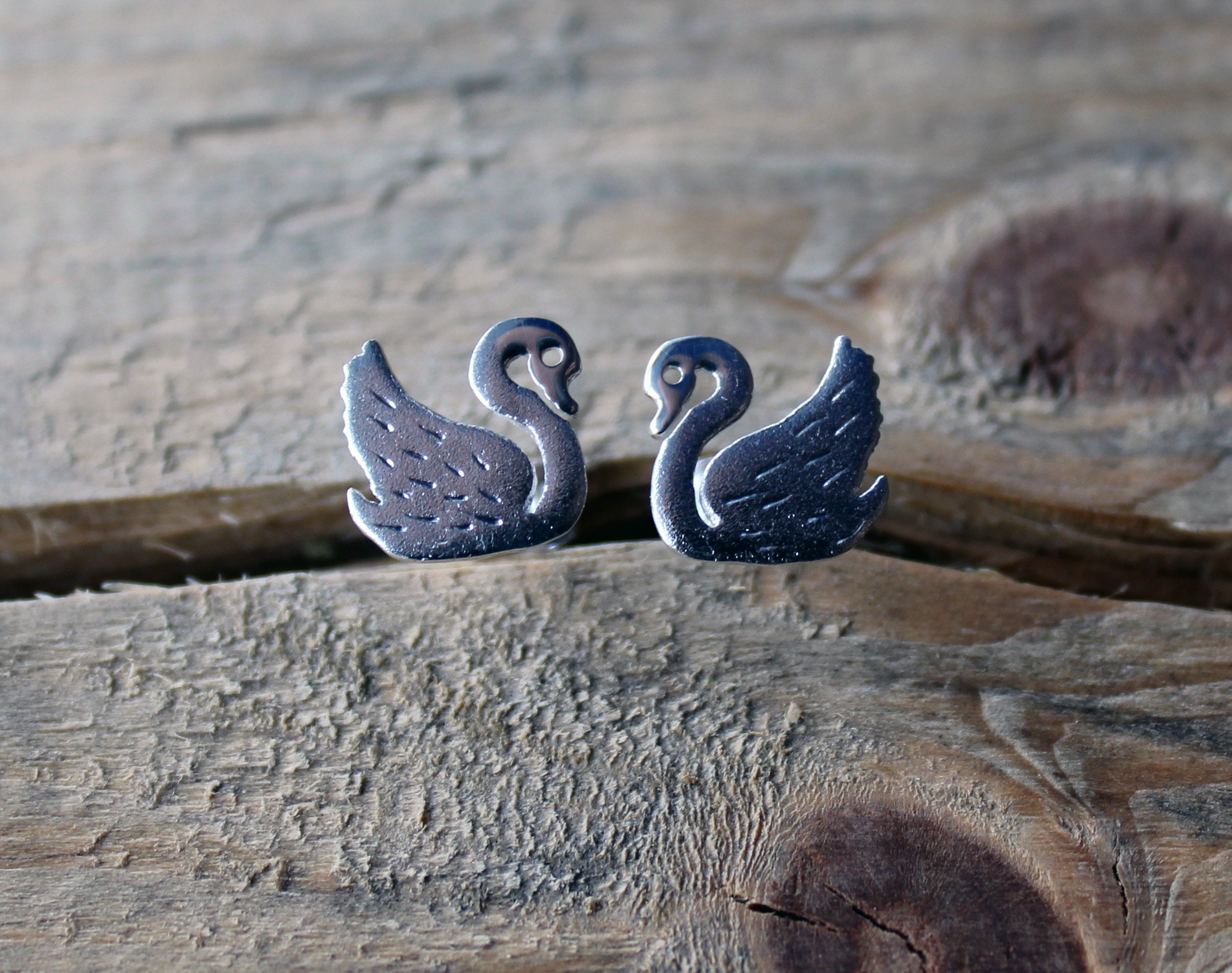 Silver Studs-silver Swan Earrings-bird Studs-swan Studs-birds - Etsy