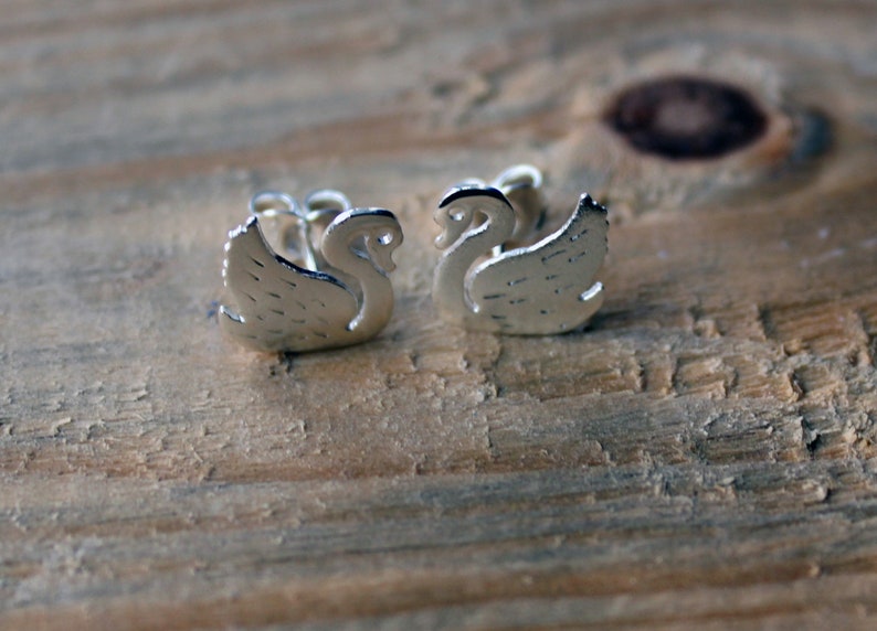 Silver Studs-silver Swan Earrings-bird Studs-swan Studs-birds - Etsy